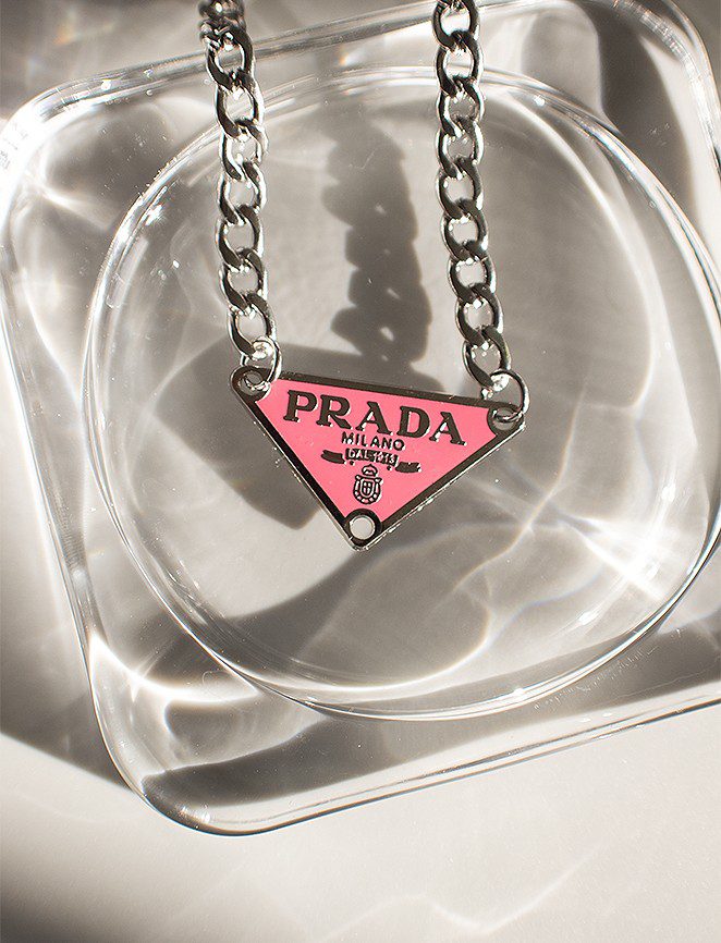 Prada plaque necklace pink